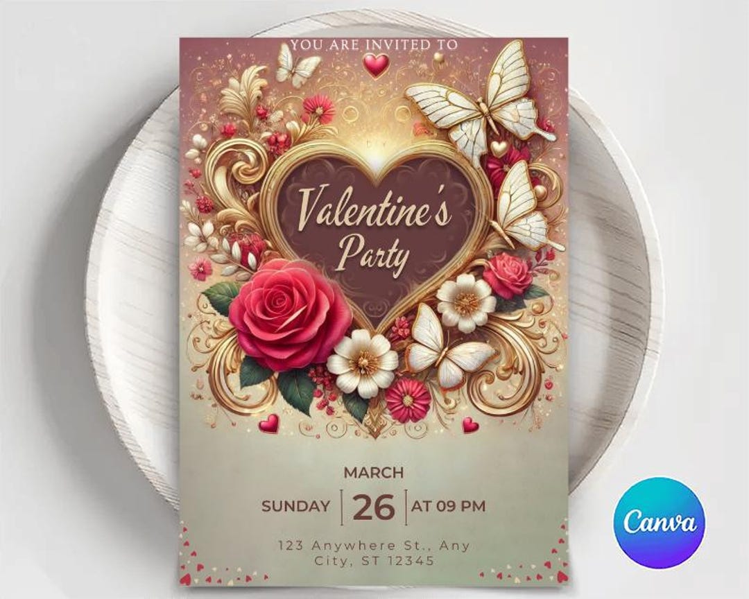 Editable Valentine’s Party Invitation Template | DIY Canva Printable - Etsy