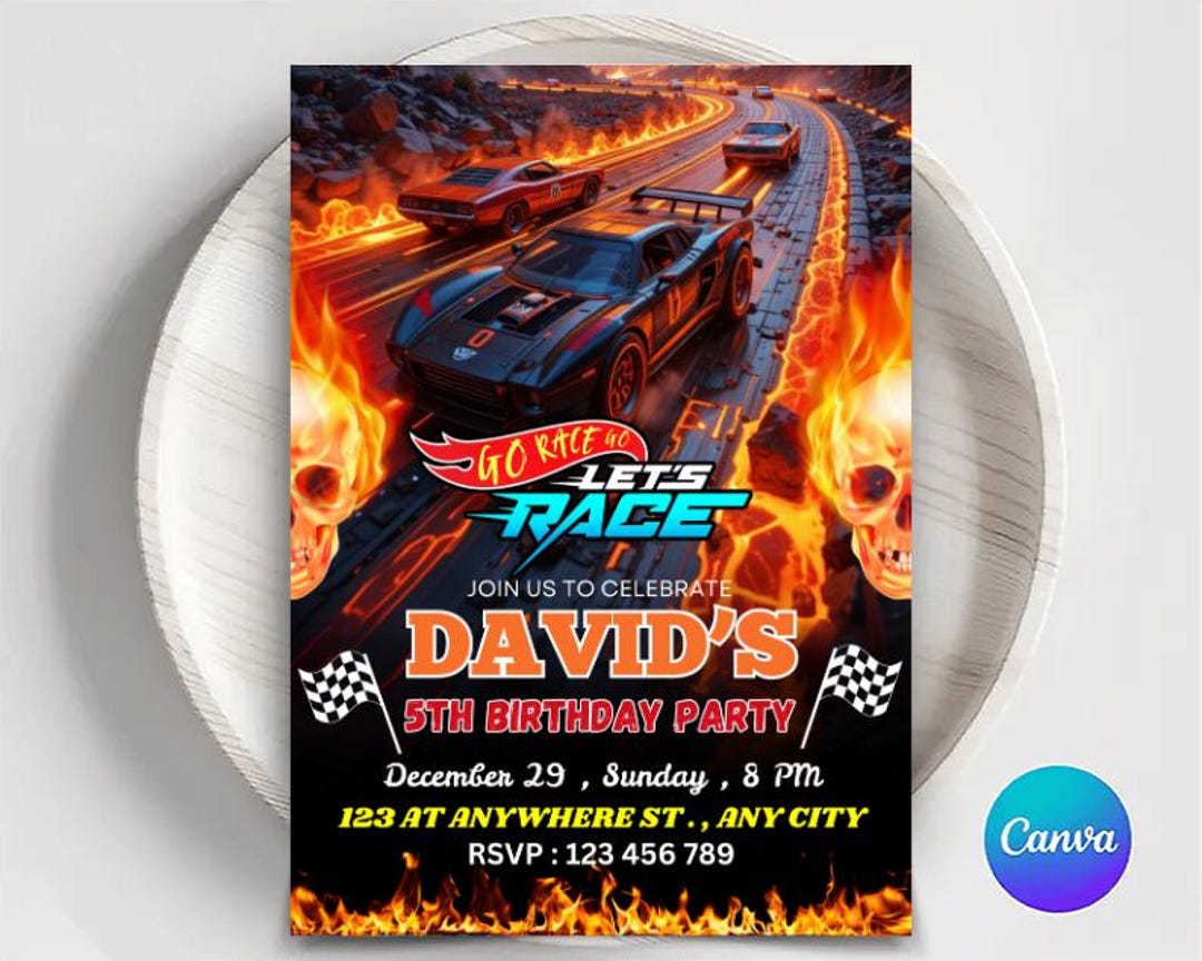 Hot Wheels Birthday Invitation: Race Car Party Template (digital ...