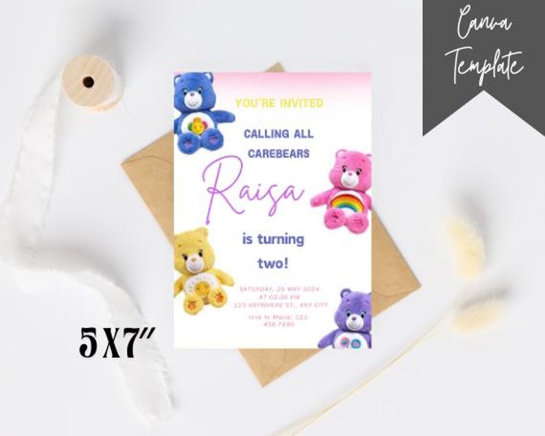 Editable Care Bears Birthday Invitation Template (digital) - Etsy