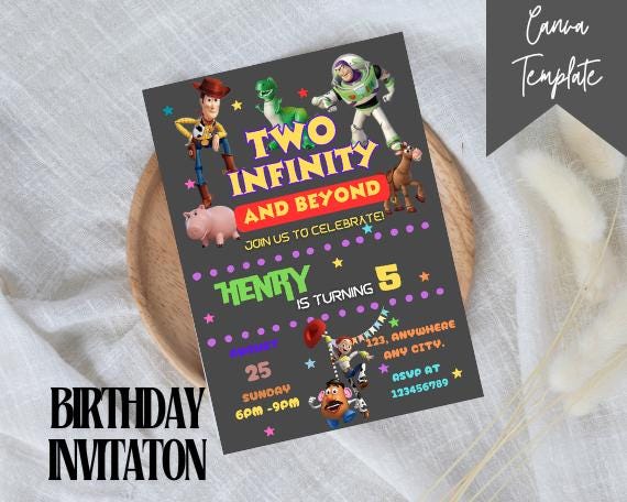 Editable Two Infinity and Beyond Birthday Invitation Template ...