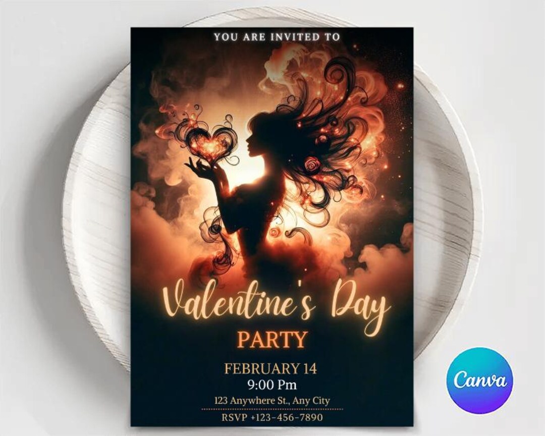 Editable Valentine’s Day Party Invitation Template | DIY Canva ...