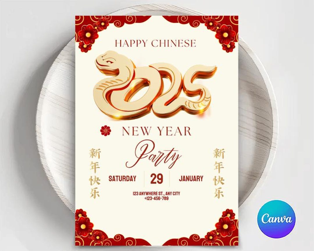 Editable Chinese New Year Invitation Template, Printable 2025 Year of ...