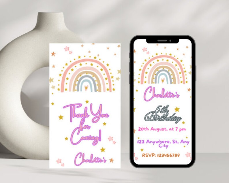 Editable Pastel Rainbow Birthday Invitation Template, Colorful Rainbow ...