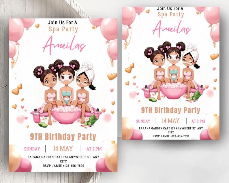 Girls Spa Birthday, Spa Party Birthday Invitation, Pamper Party Invite ...