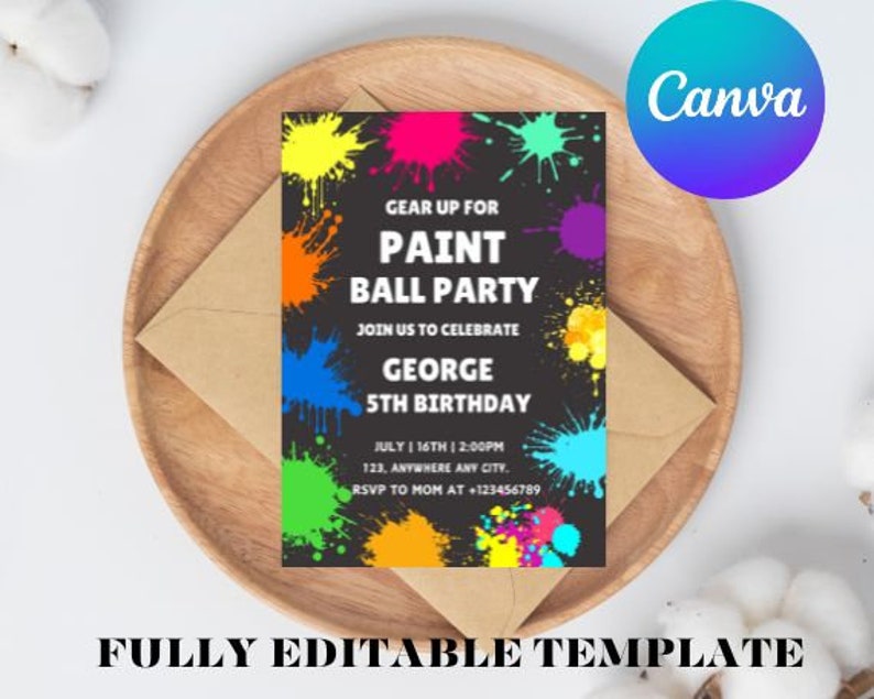 Editable Paintball Birthday Invitation Template, Printable Birthday ...