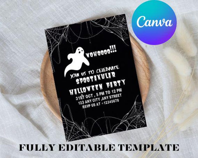 Editable Halloween Birthday Invitation, Halloween Ghost Invitation ...