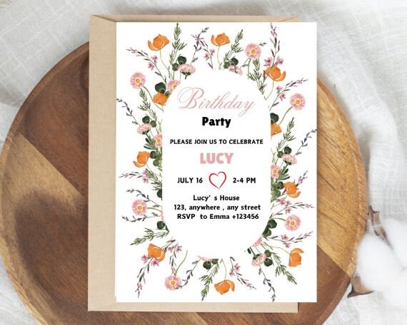 Flower Birthday Invitation Wildflower Birthday Invite Floral Woman's ...