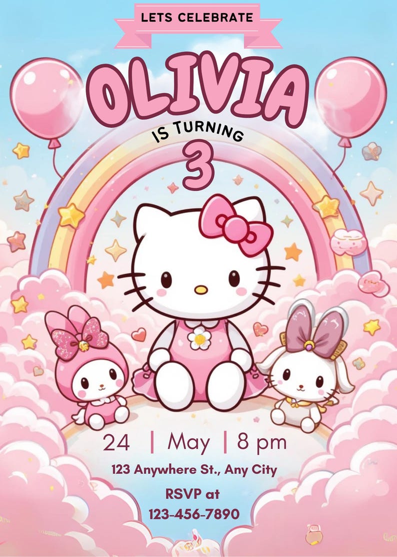 Kitten Birthday Invitation | Personalized Editable Canva Template for ...