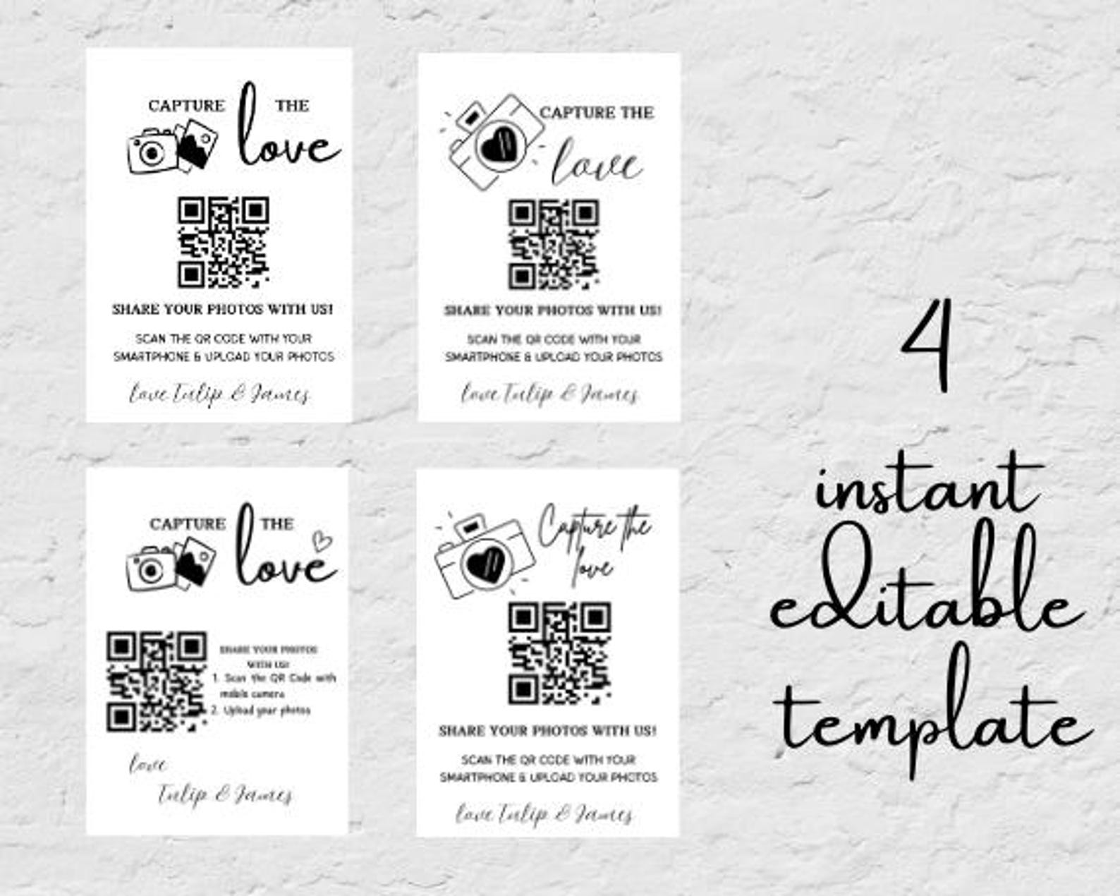 Editable Capture the Love QR Code Scan, Printable Wedding Photos Sign ...