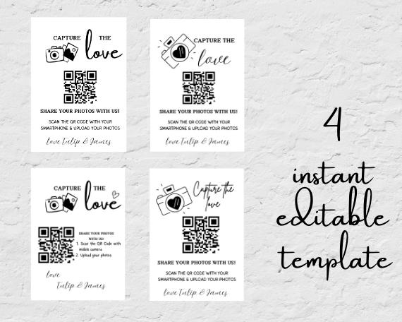 Editable Capture the Love QR Code Scan, Printable Wedding Photos Sign ...