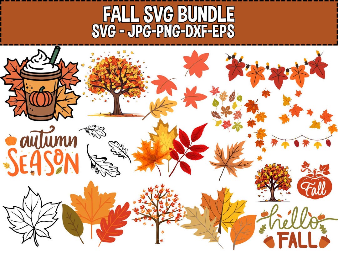 Fall Leaf SVG Bundle: Autumn Leaves Clipart, Maple Leaf Silhouette ...