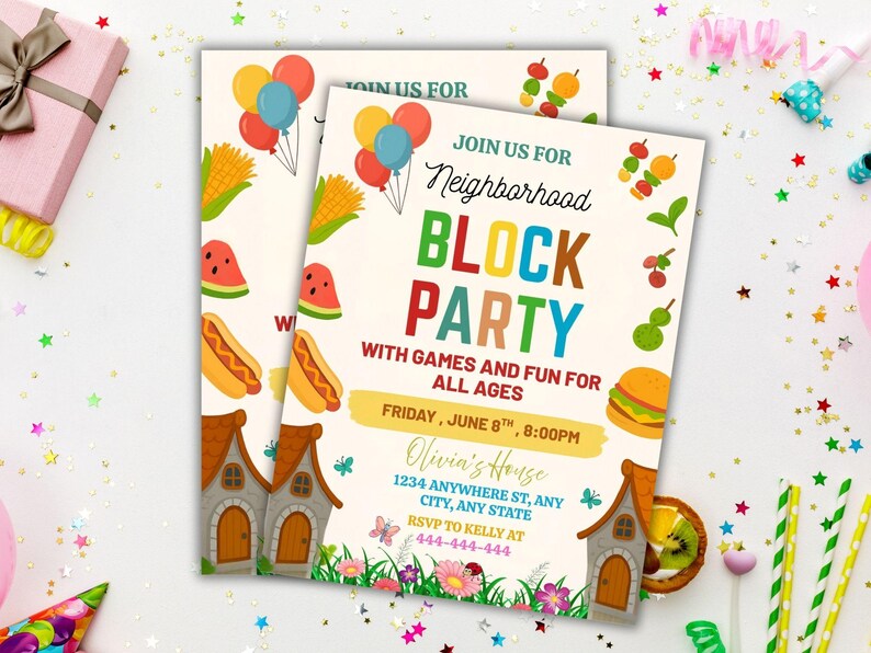 EDITABLE Neighborhood Block Party Invitation, Bbq Picnic Summer Party ...