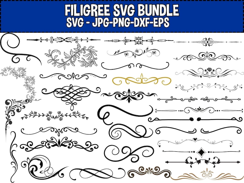 Filigree SVG Bundle, Scroll Border Cricut Cut Files, Ornamental ...