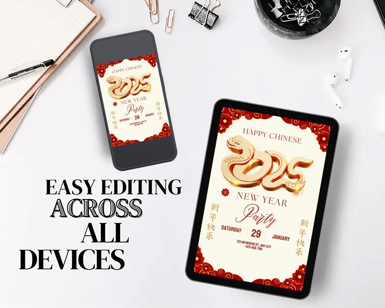 Editable Chinese New Year Invitation Template, Printable 2025 Year of ...