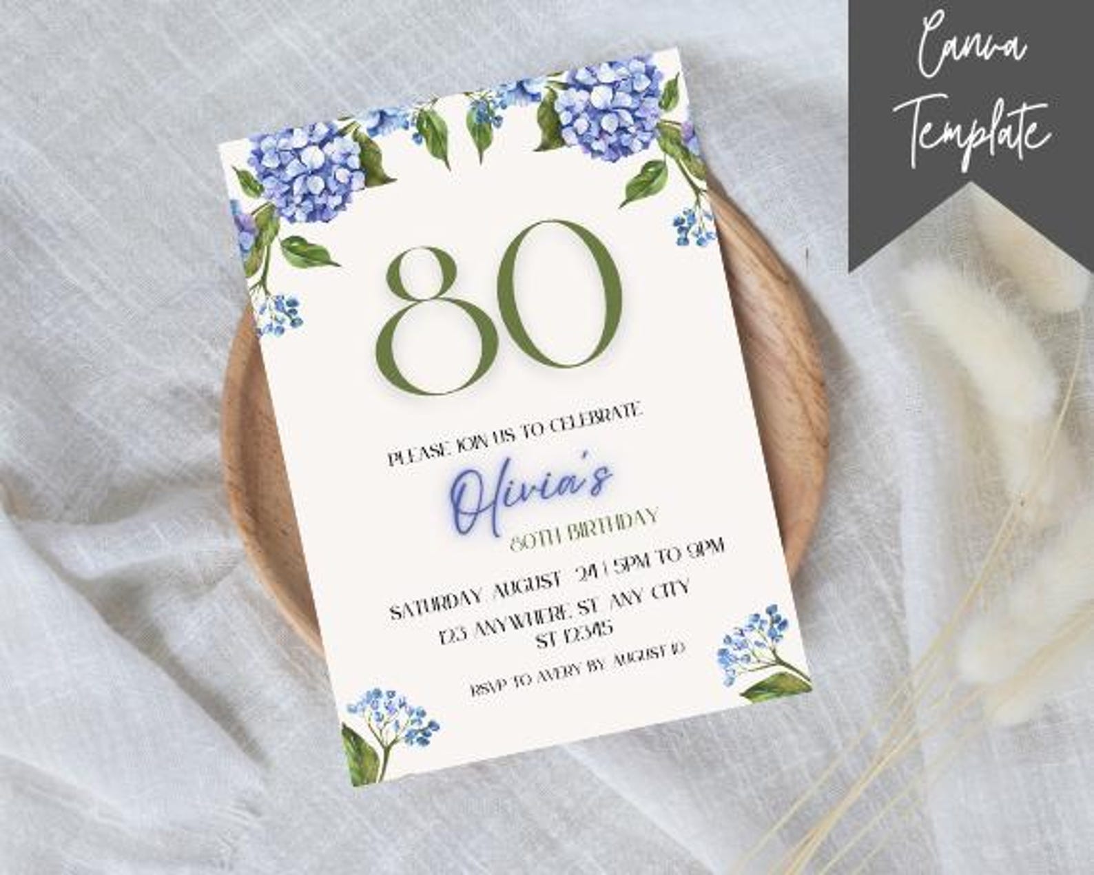 Editable 80th Birthday Invitation Template, 80th Party Invite, Digital ...