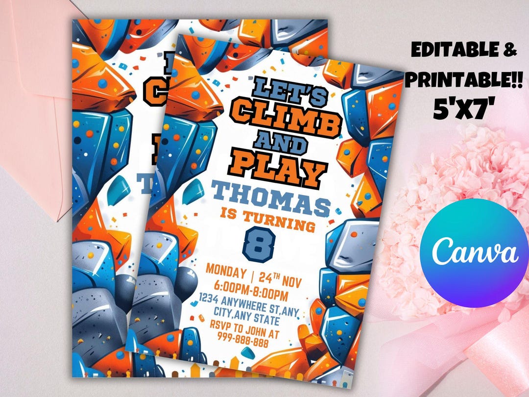 Rock Climbing Birthday Invitation: Kids Climb Party (instant Download ...