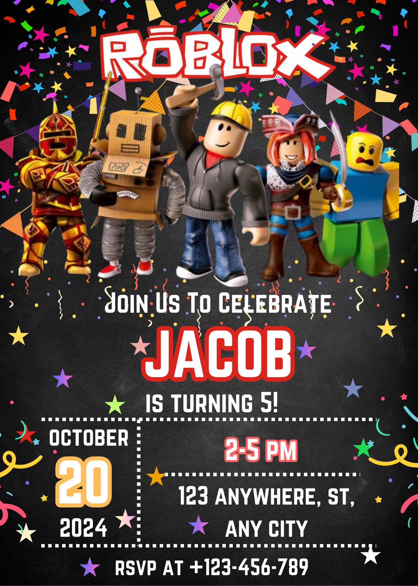Editable Roblox Birthday Invitation Template | 5×7 Canva Invite ...