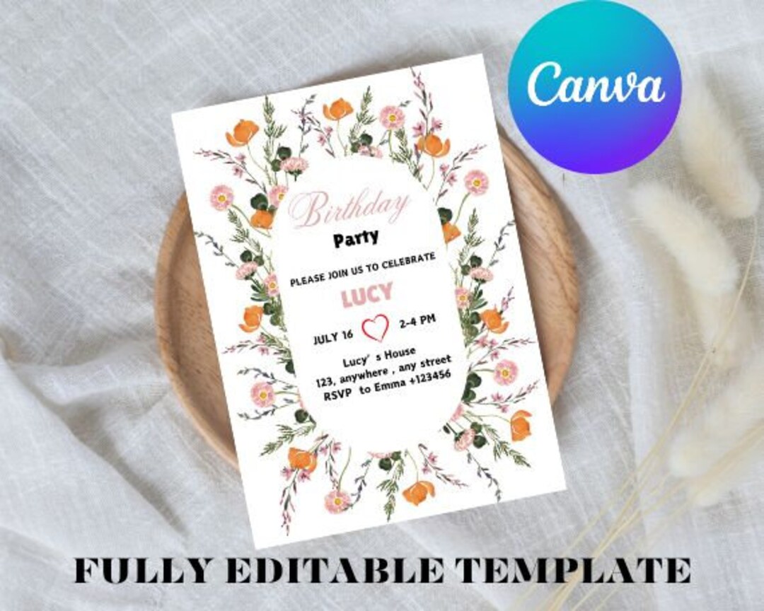 Flower Birthday Invitation Wildflower Birthday Invite Floral Woman's ...