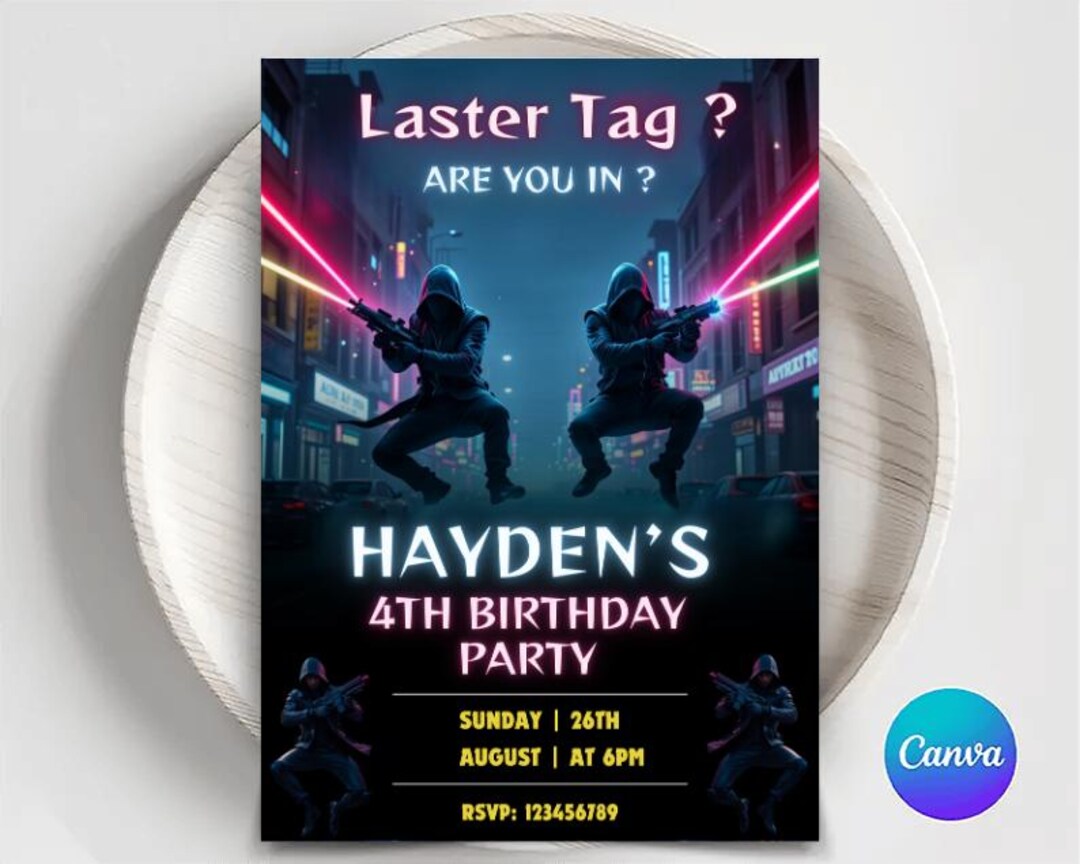 Laser Tag Birthday Invitation Template, Laser Tag Invitation, Neon Glow ...