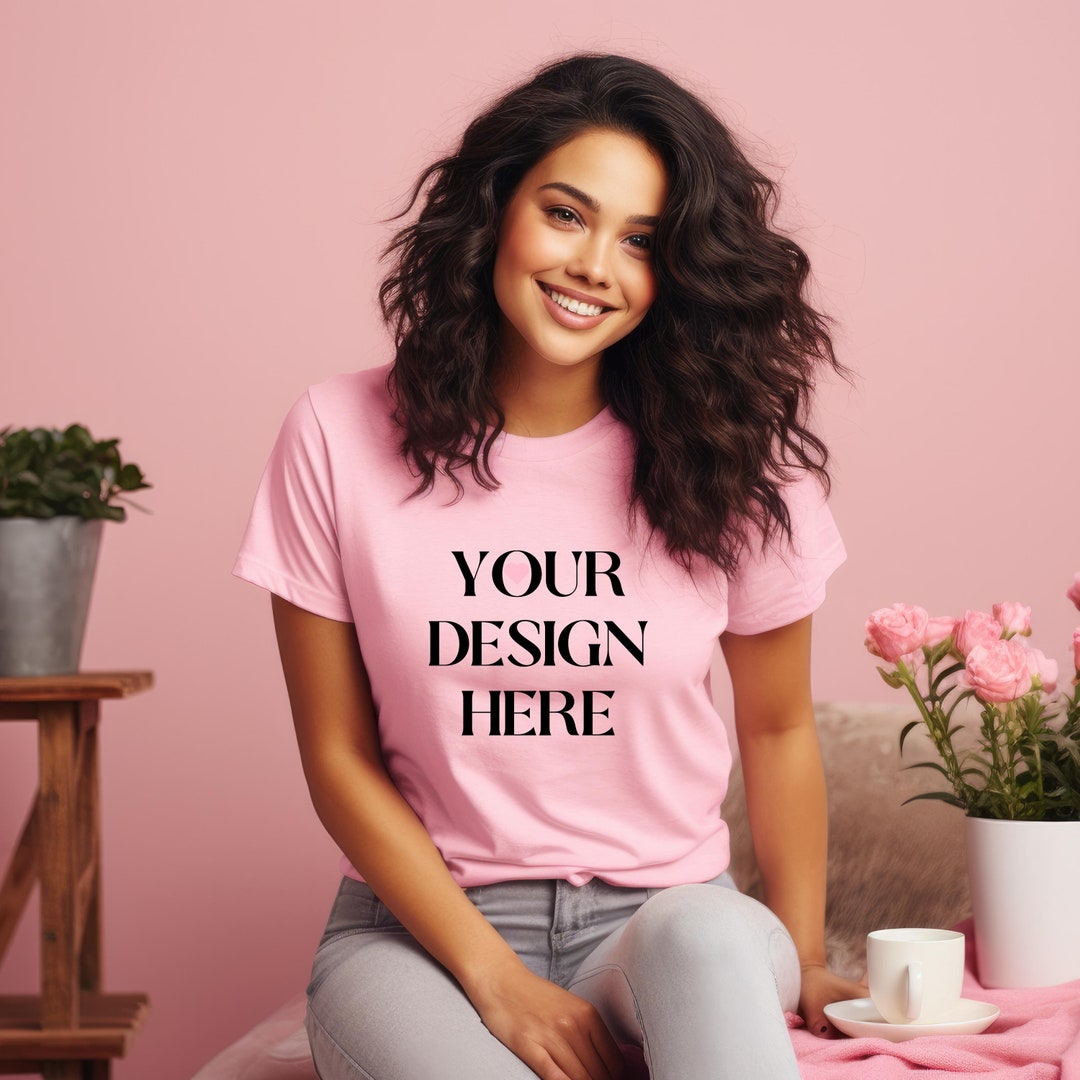 Pink T-shirt Mockup: Real Model, Print-on-demand Branding (JPEG) - Etsy