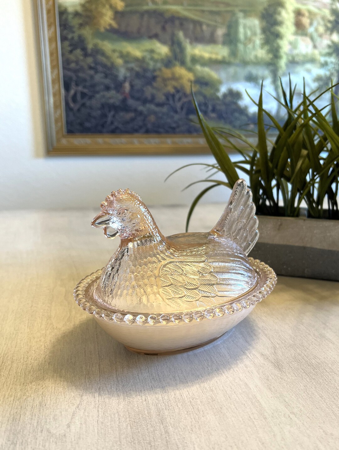Candle in a Light Pink Indiana Glass Hen on a Nest - Etsy