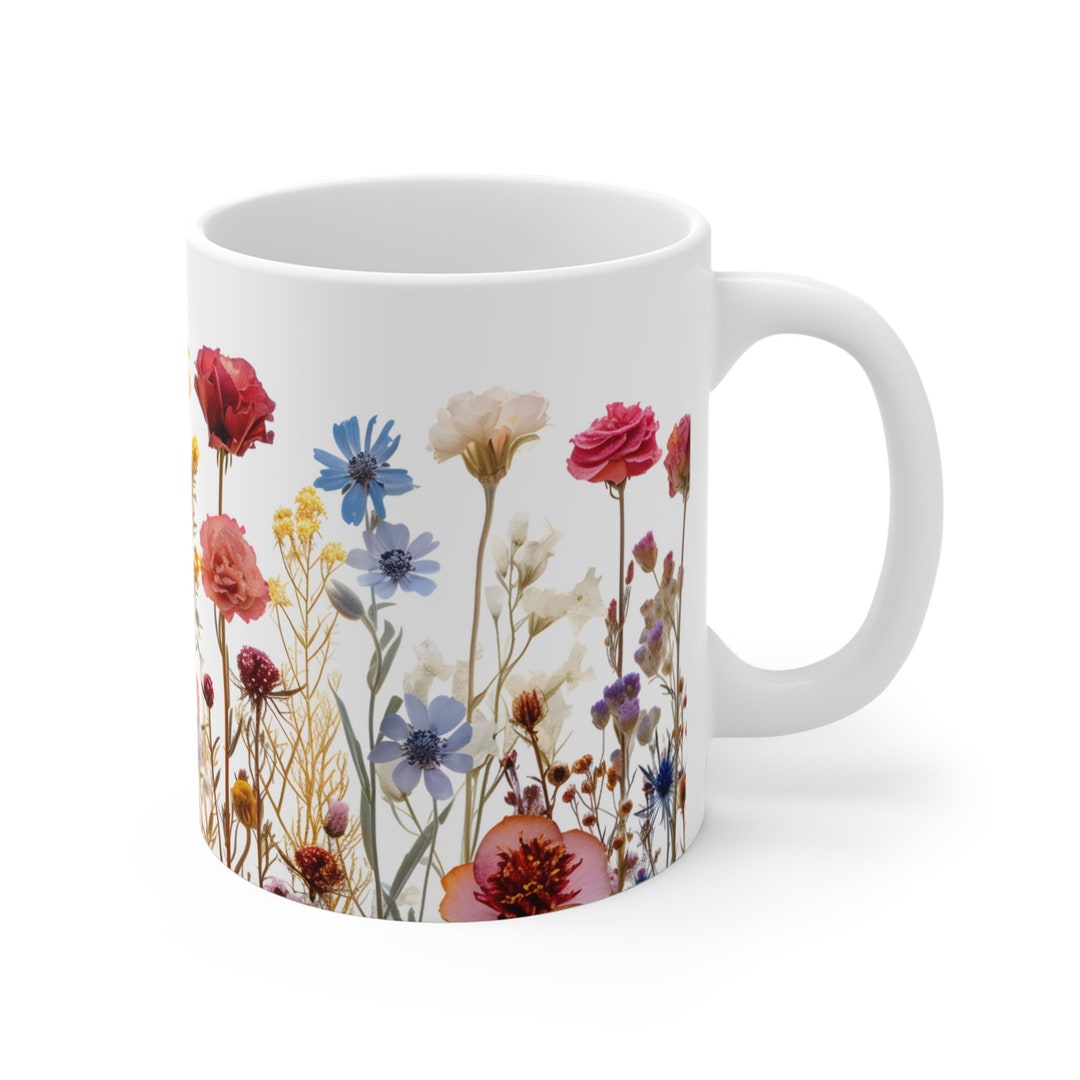 Botanical Flower Coffee Mug Ceramic Tea Cup Gardening Gift or Lovely ...