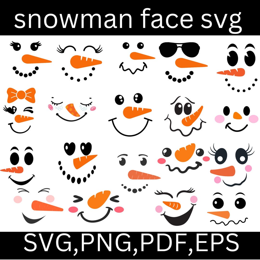 Snowman Faces Svg Png Bundle, Cute Snowman Face Svg, Christmas Snowman ...