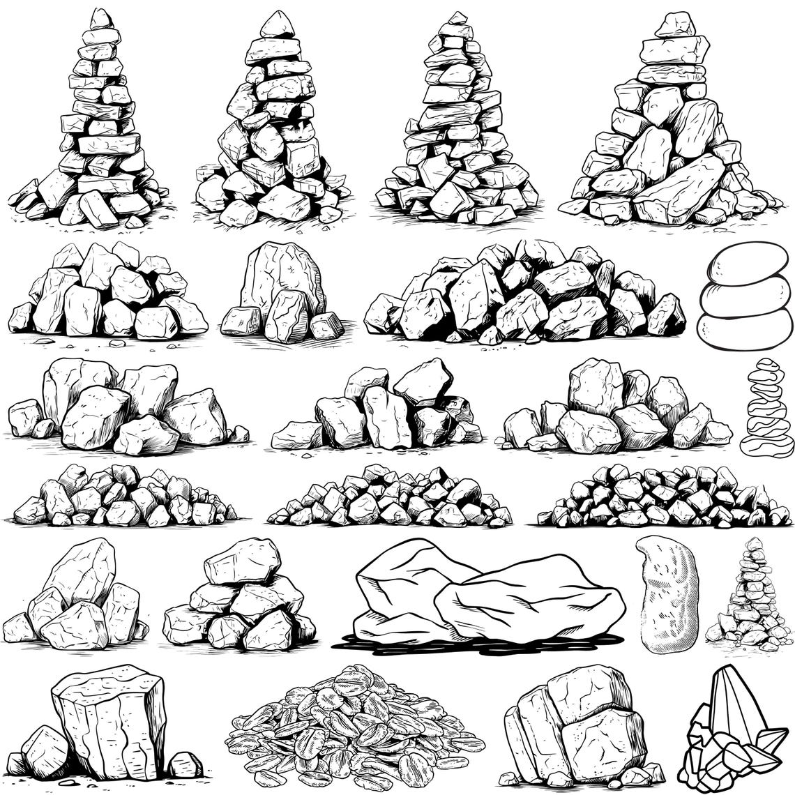 Pile of Stones SVG Bundle, Stack Mound Eps, Pile of Rocks Boulder Stone ...