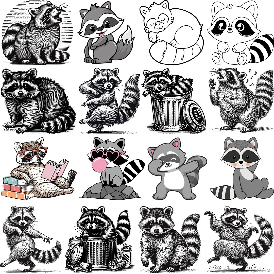 Raccoon SVG Bundle, Raccoon Cut File, Charming Raccoon, Cute Raccoon ...