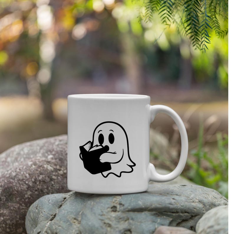 Ghost Reading Book Svg, Ghost Reading Book Outline, Bookish Ghost Svg ...