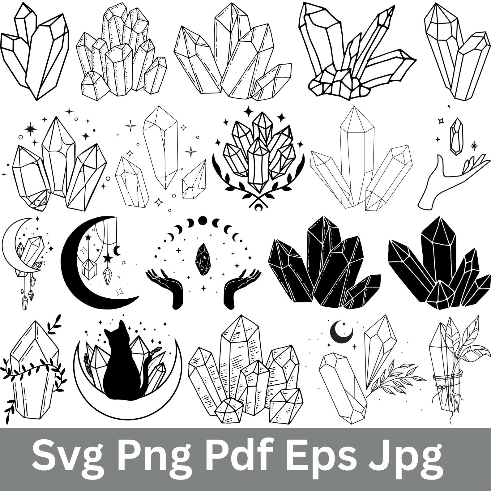 Crystal SVG Bundle, Crystal Clipart,crystals Svg, Mineral Svg, Gemstone ...
