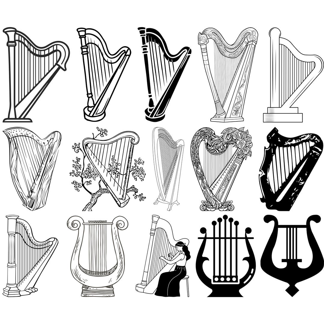Harp SVG Bundle, Harp Cut Files for Cricut, Harp Vector, Harp Outline ...