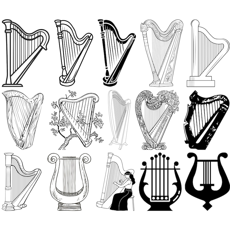 Harp SVG Bundle, Harp Cut Files for Cricut, Harp Vector, Harp Outline ...