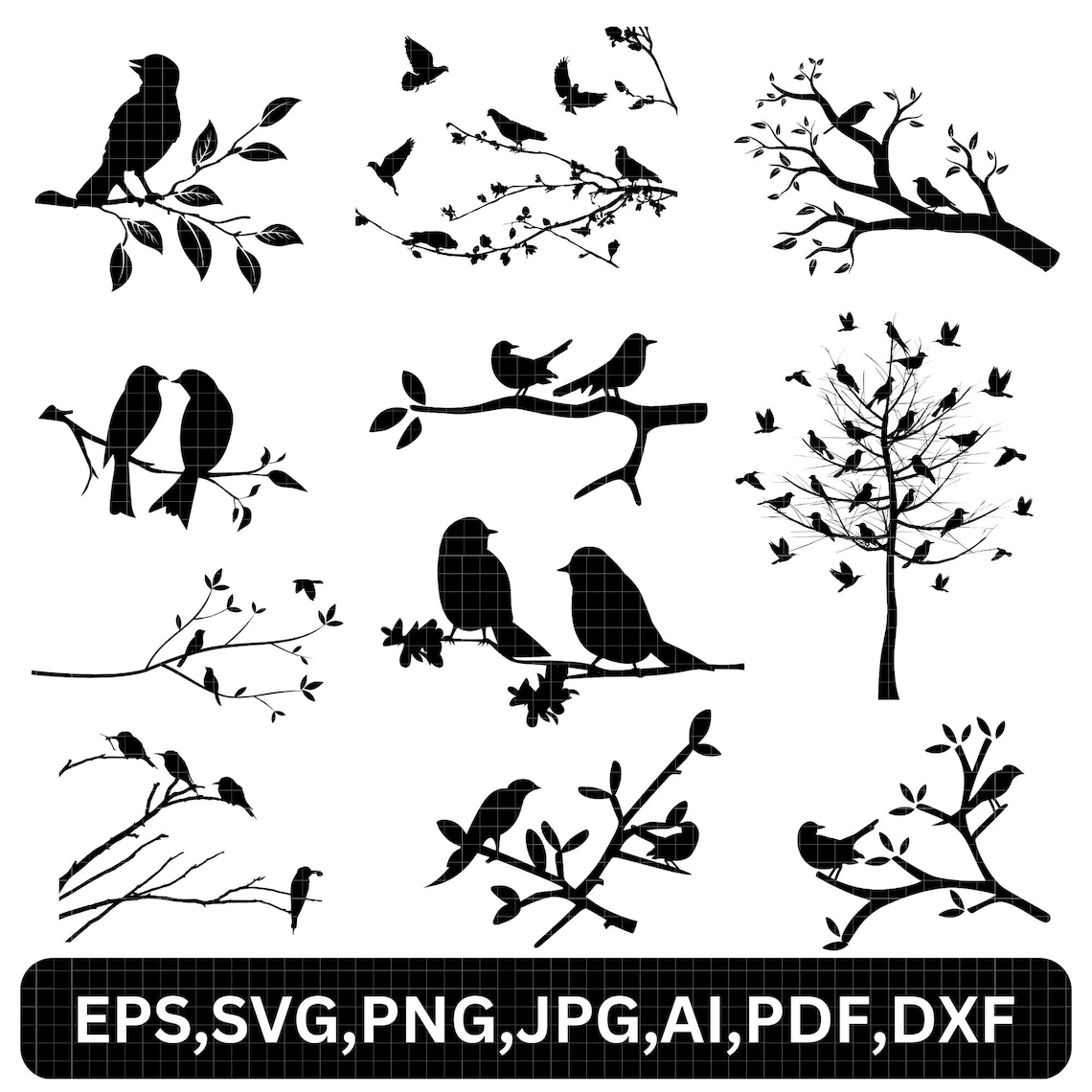 Bird on Branch Svg Bundle, Bird on Tree Svg, Tree Branch Svg, Birds on ...