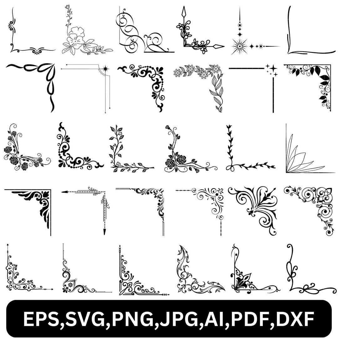 Corner Svg Bundle, Flower Corner Svg, Corner Border Svg, Wedding Border ...