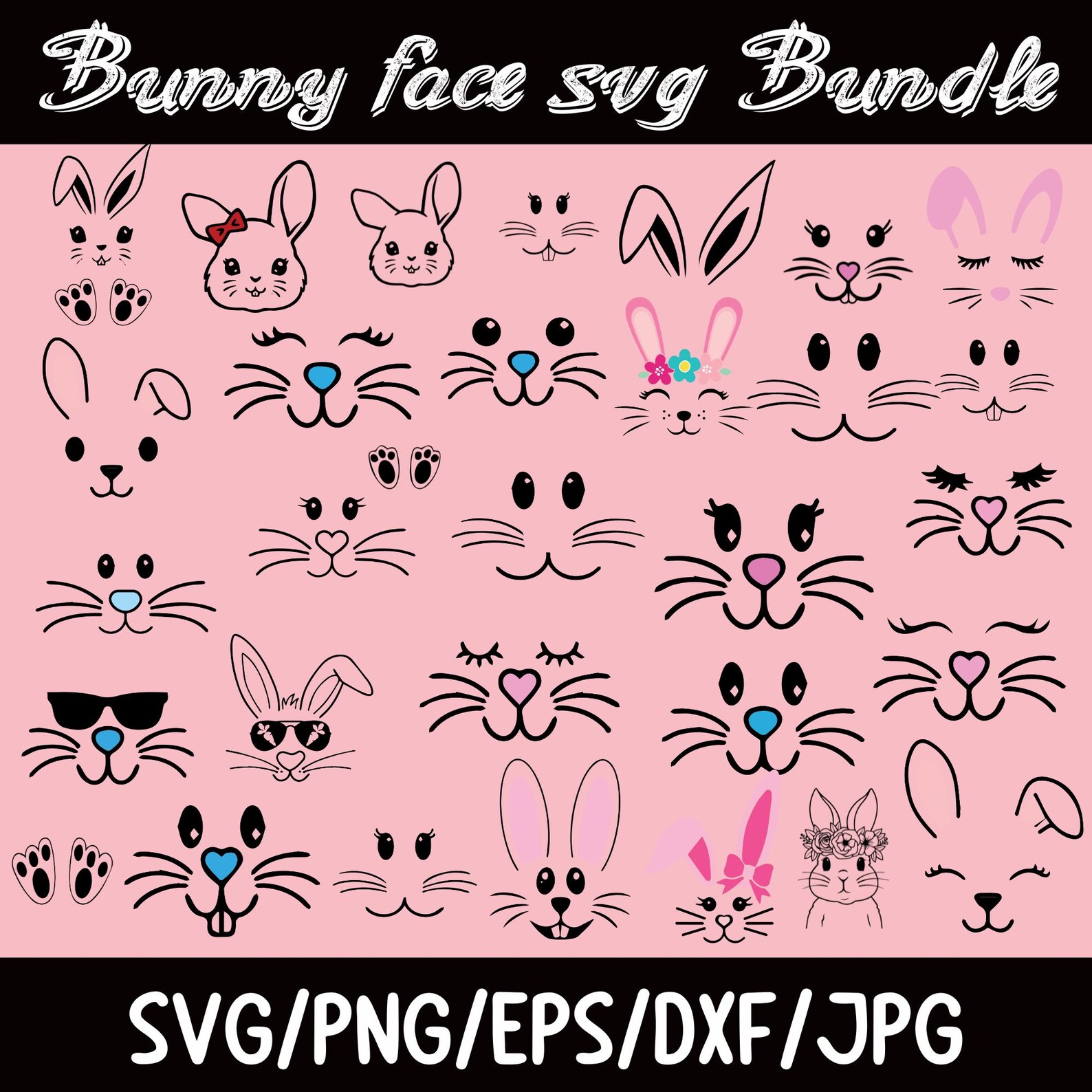 Easter Bunny Svg Bundle, Bunny Face Png, Easter Cat Face SVG, Bunny Cut ...
