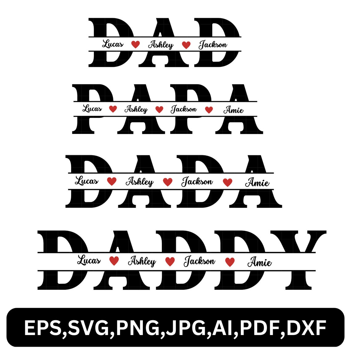 Dad Split Name Frame Svg, Dad Kid Names Svg, Papa Split Name Monogram ...