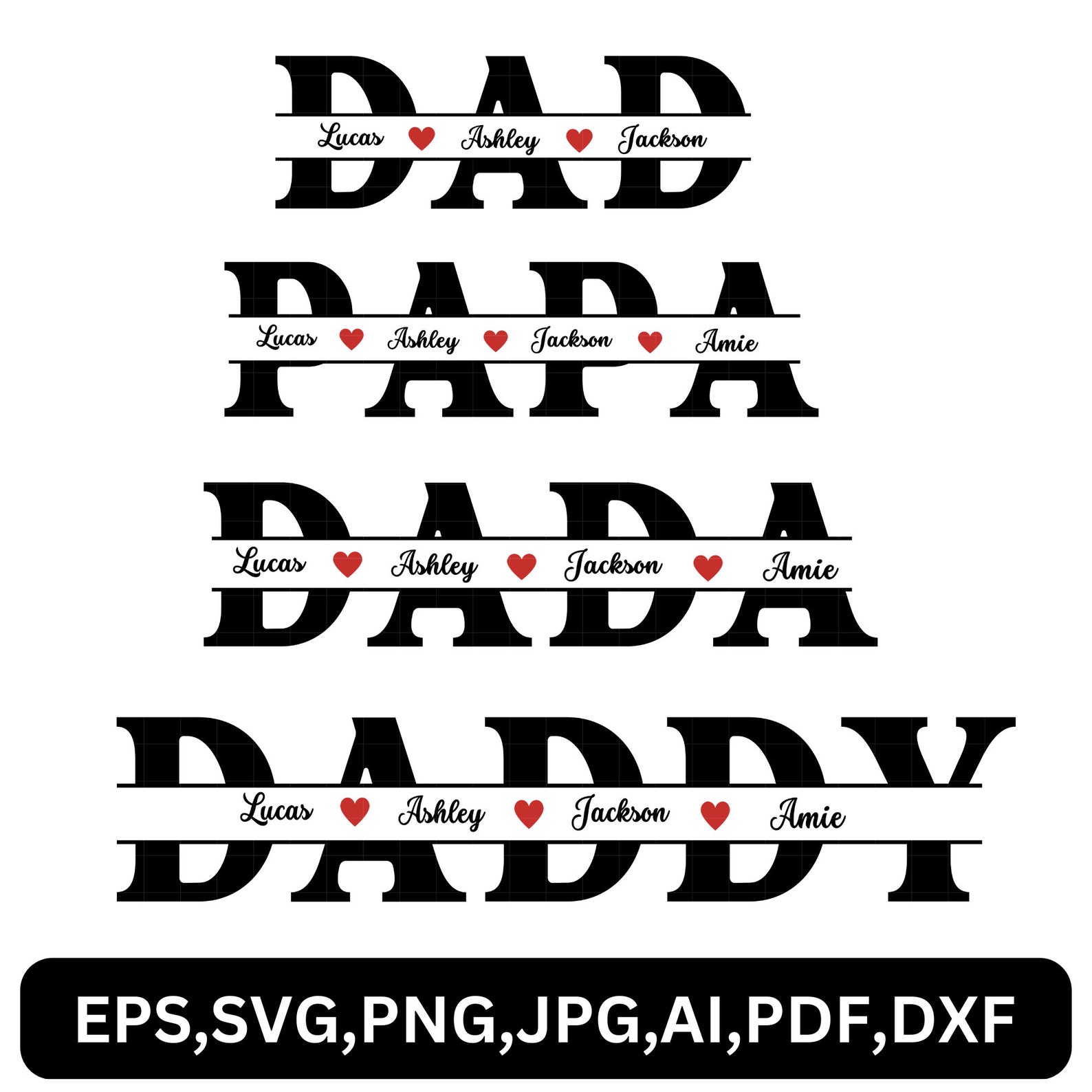 Dad Split Name Frame Svg, Dad Kid Names Svg, Papa Split Name Monogram ...