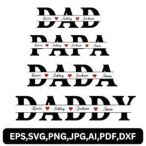 Dad Split Name Frame Svg, Dad Kid Names Svg, Papa Split Name Monogram ...