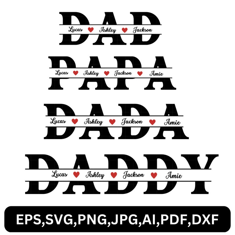 Dad Split Name Frame Svg, Dad Kid Names Svg, Papa Split Name Monogram ...