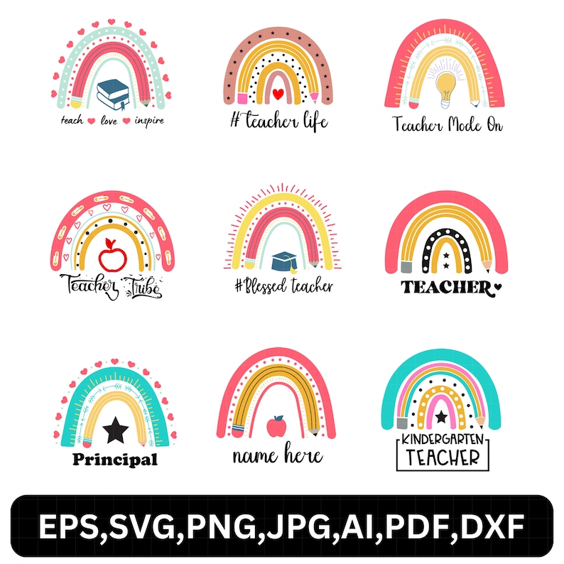 Teacher Rainbow Svg Png, Back to School Svg, Teacher Life Rainbow Svg ...