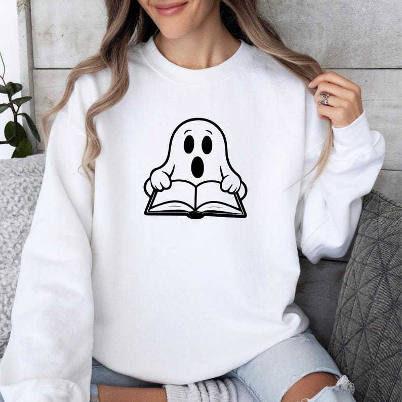 Ghost Reading Book Svg, Ghost Reading Book Outline, Bookish Ghost Svg ...