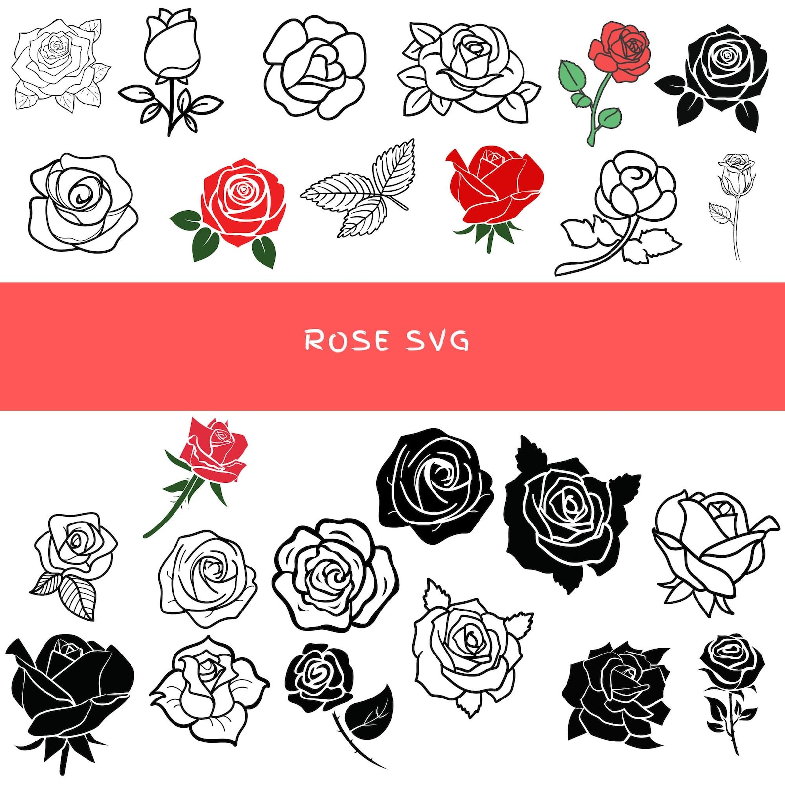 Red Rose Svg Bundle, Red Rose Flower Svg, Rose Clipart Bundle, Rose Svg ...