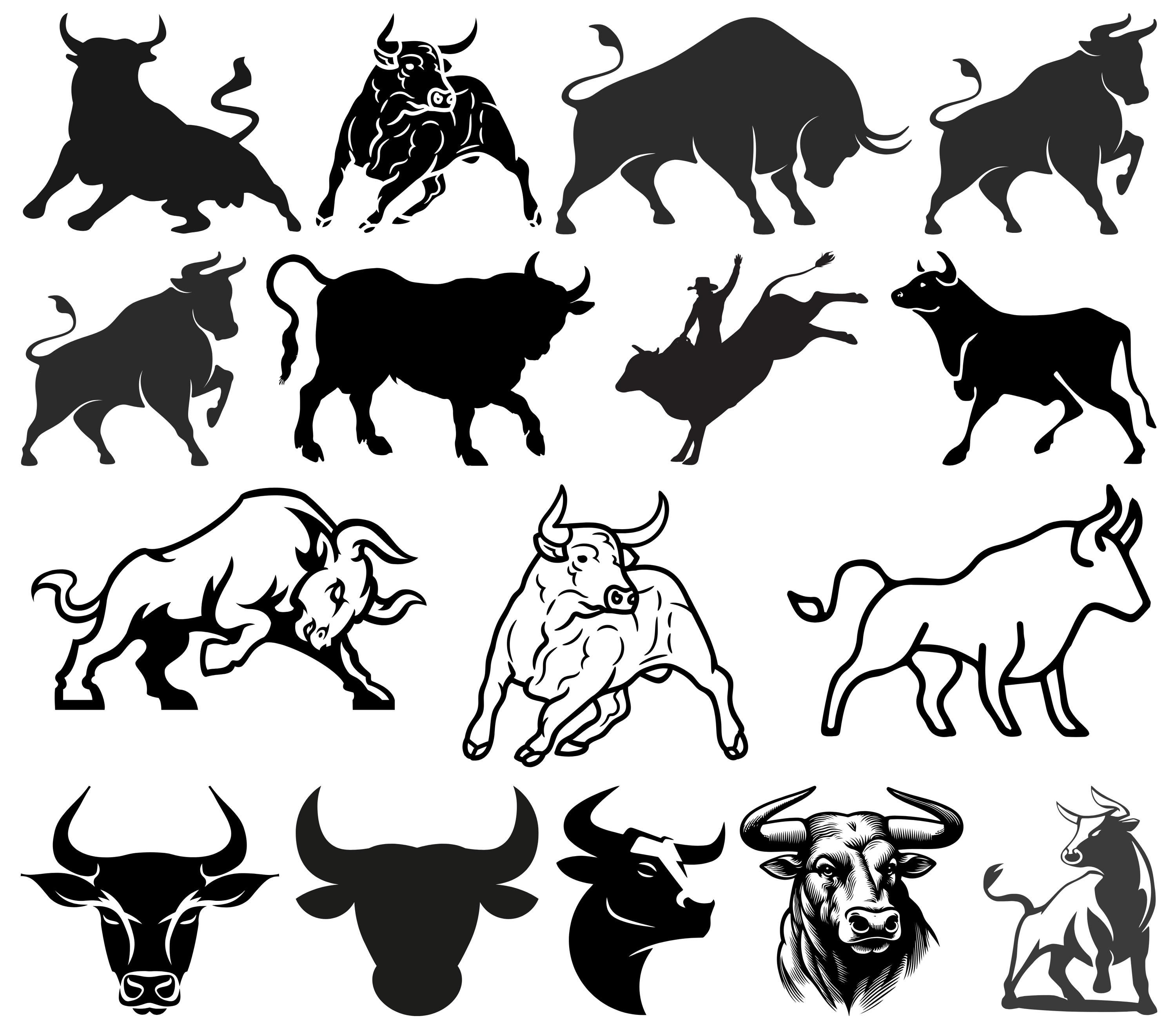 Bull SVG Bundle, Bull Silhouette, Bull Head Svg, Angry Bull Svg, Circut ...