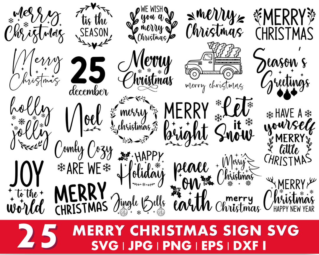 25 Vintage Christmas Sign Svg Bundle, Farmhouse Christmas SVG, Merry ...