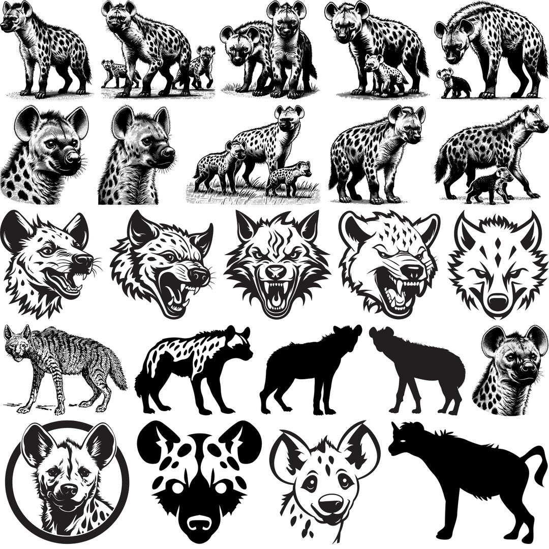 Hyena SVG Bundle, Black Hyenas Vector Set, Wild Animal Design, Hyena ...