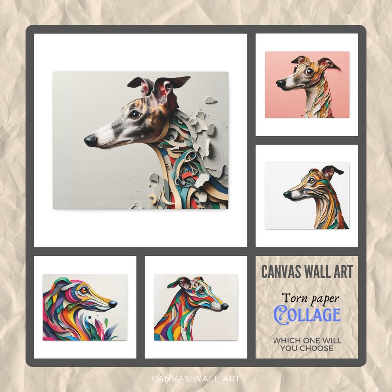 Canvas Wall Art Greyhound Torn Paper Collage Canvas Art Collection ...