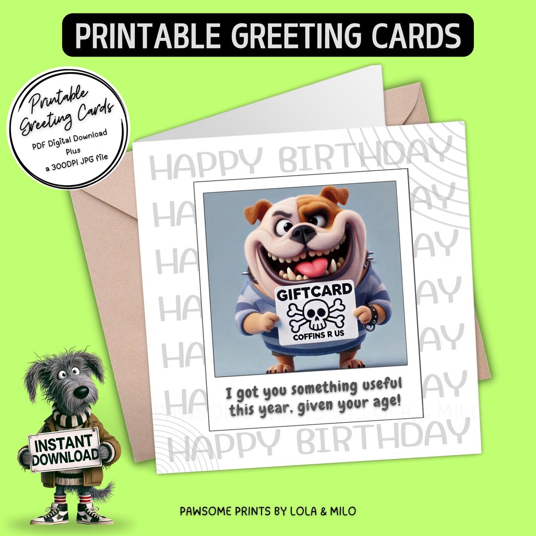 Funny Bulldog Birthday Card: Cheeky Gift Card Design (digital Download ...