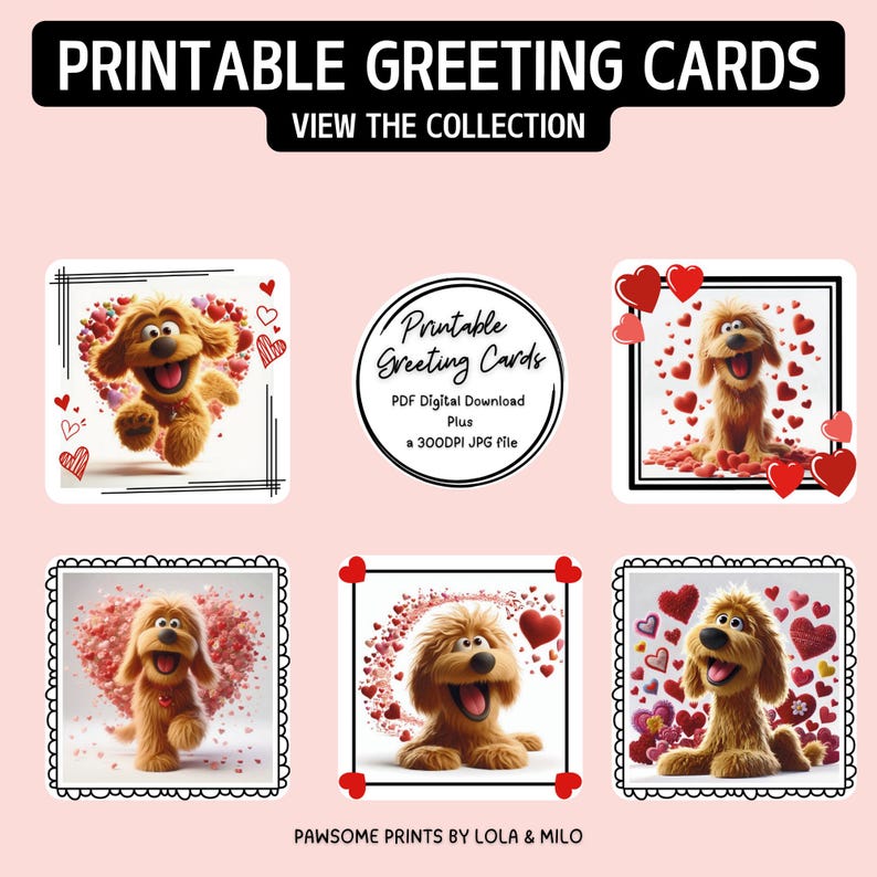 Shaggy Dog Valentine's Day Card: Printable Greeting Card (digital ...