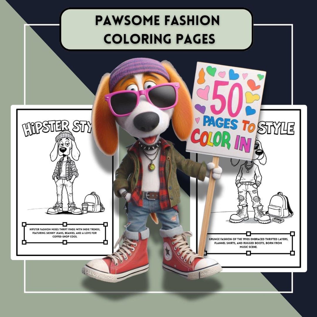 Pawsome Fashion Coloring Pages: 50 Stylish Dog Outfits (digital ...